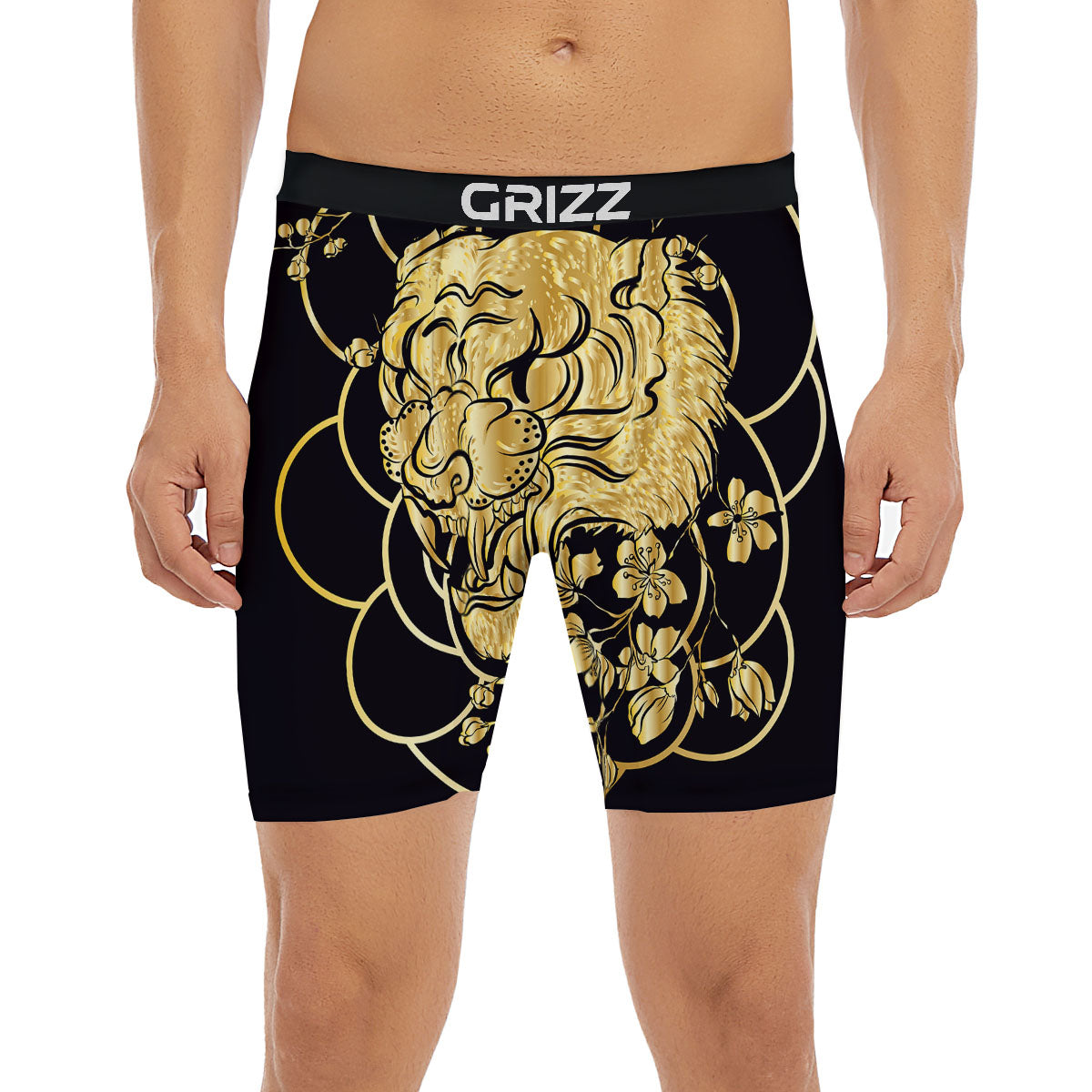 Japanese Tiger Gold And Black Print Boxer Briefs