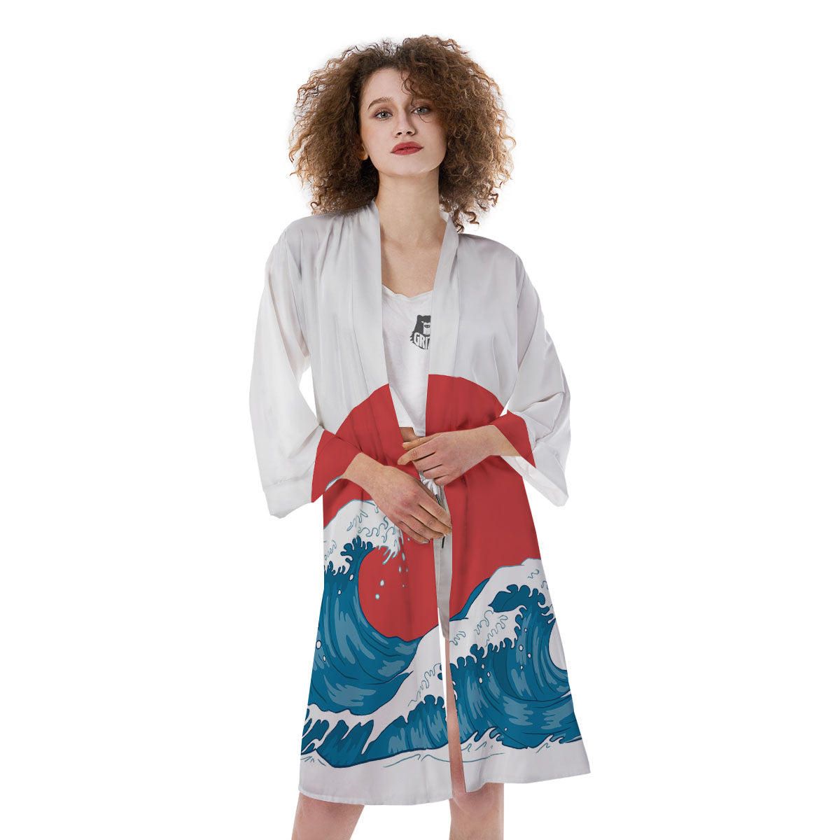 Japanese Wave And Vitage Sea Print Kimono