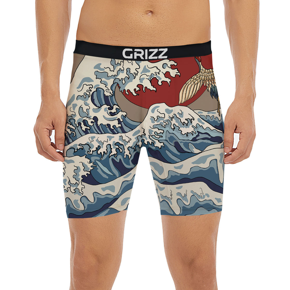 Japanese Wave Red Sun Print Boxer Briefs