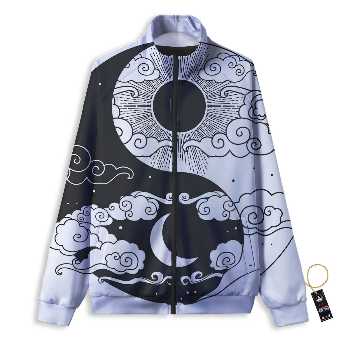 Japanese Yin Yang White And Black Print Track Jacket