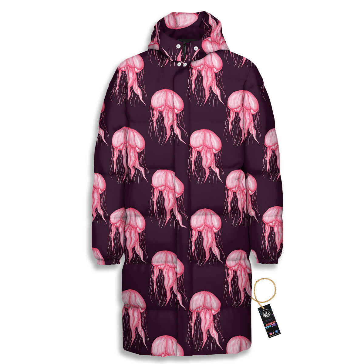 Jellyfish Watercolor Print Pattern Long Down Jacket