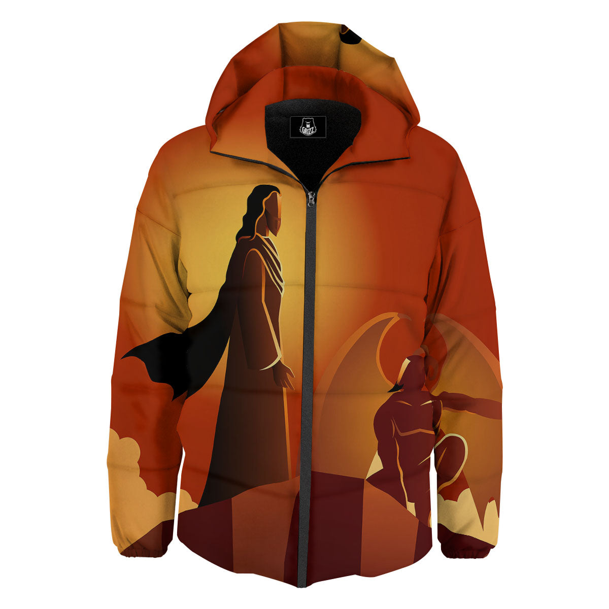 Jesus Christ And Satan Print Down Jacket