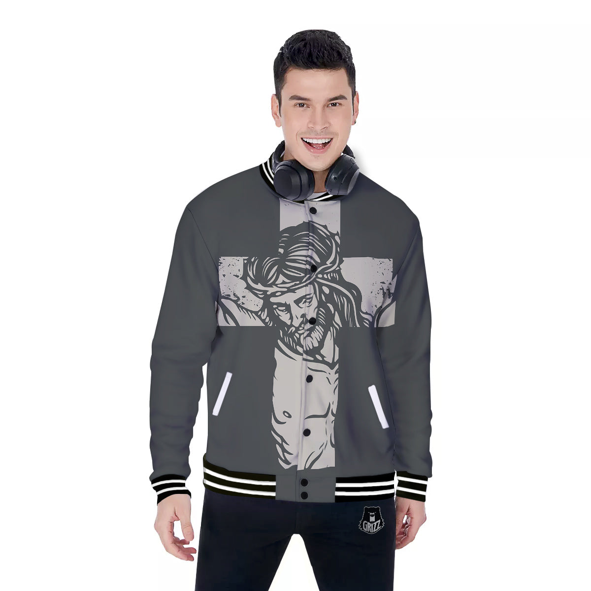 Jesus Christ Crucifixion Print Baseball Jacket