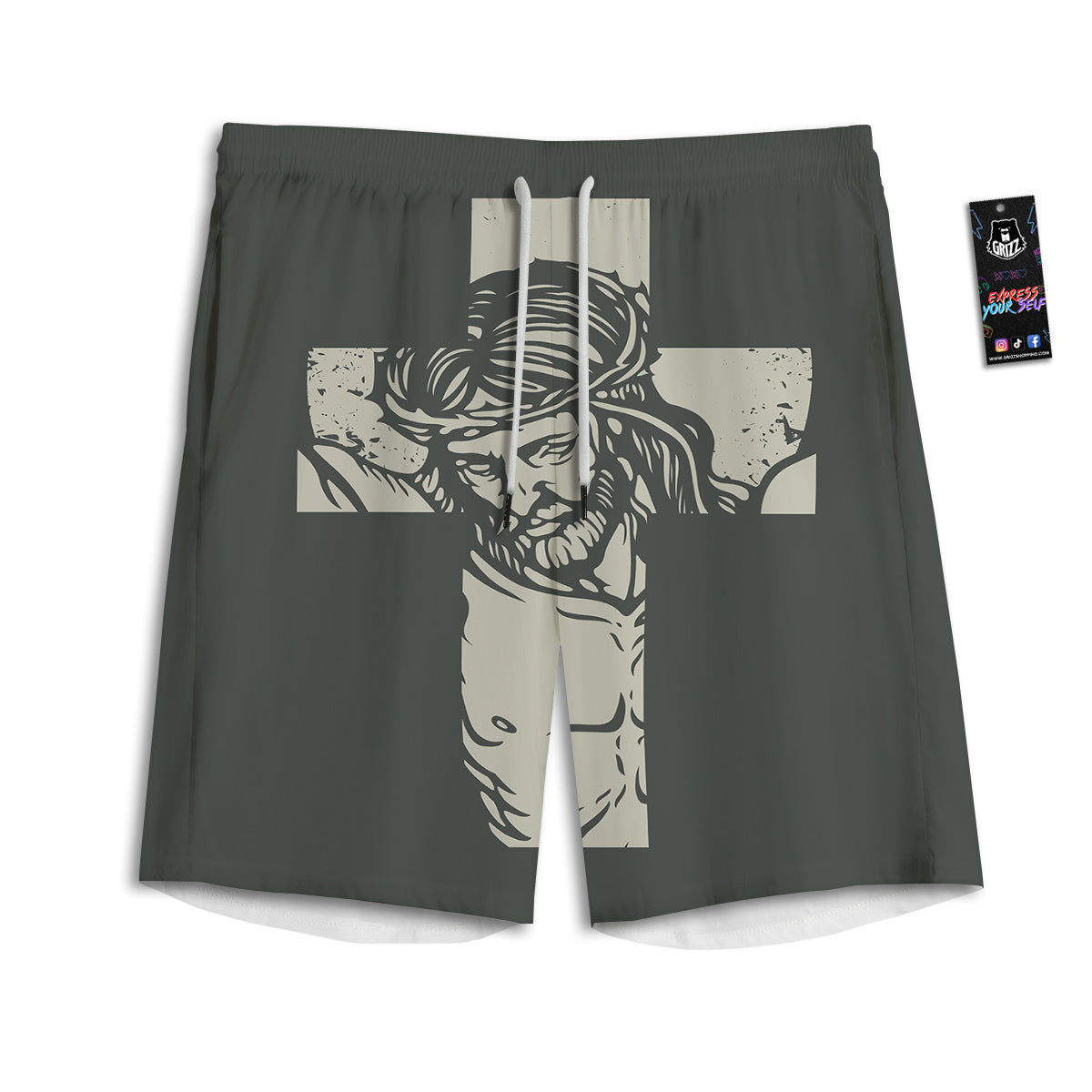 Jesus Christ Crucifixion Print Men's Athletic Shorts