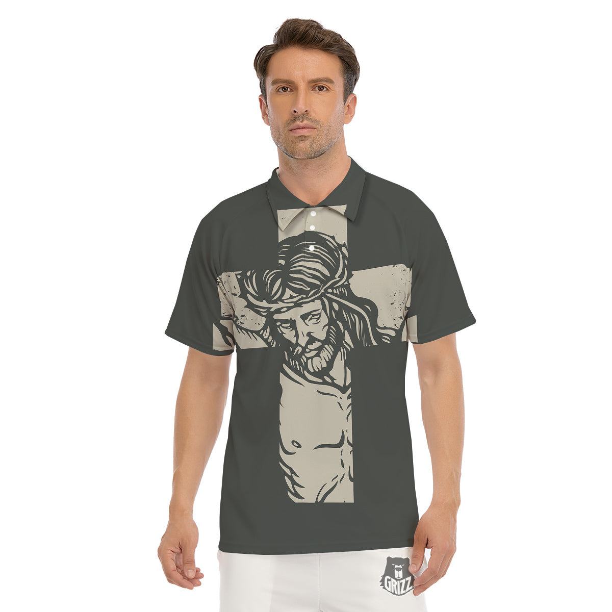 Jesus Christ Crucifixion Print Men's Golf Shirts