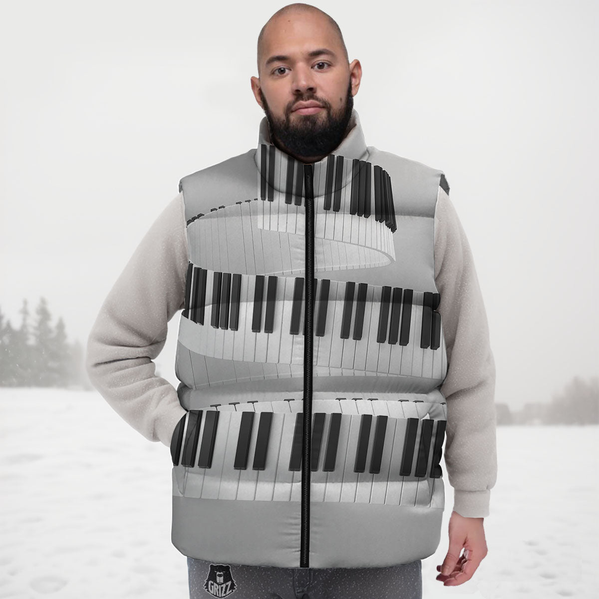 Keyboard Spiral Piano Print Down Vest