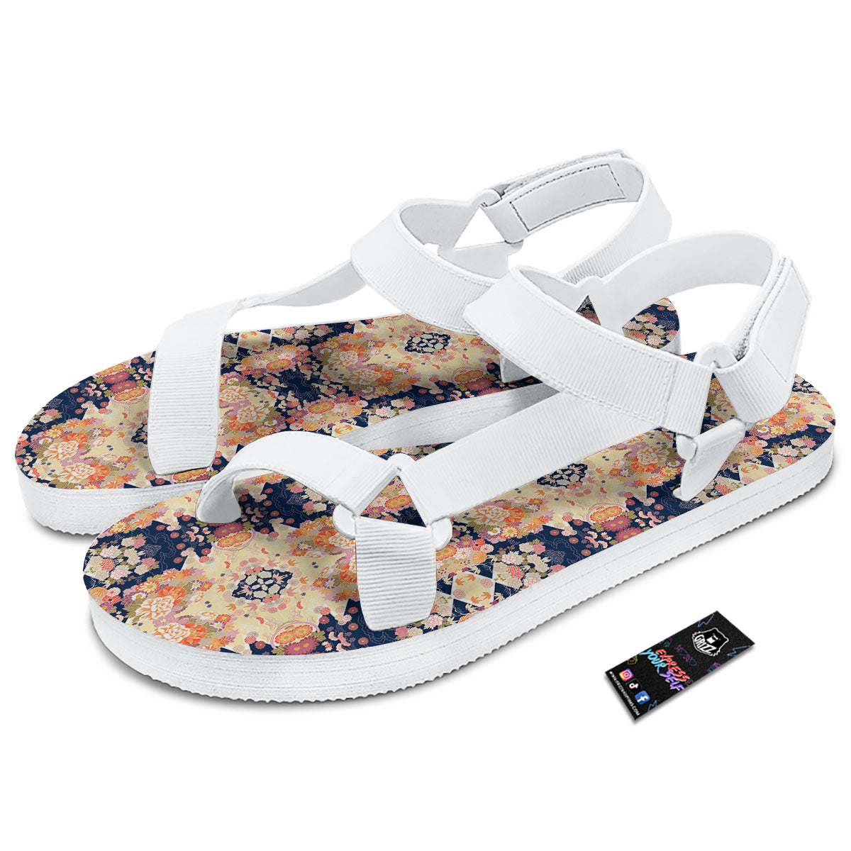 Kimono Japanese Print Pattern White Open Toe Sandals