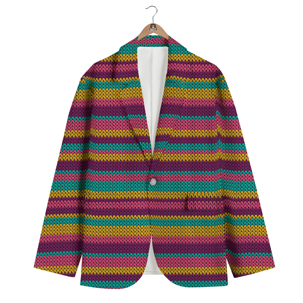 Knitted Colorful Print Pattern Men's Blazer