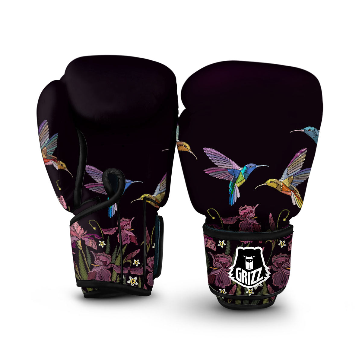Knitted Floral Humming Bird Print Boxing Gloves