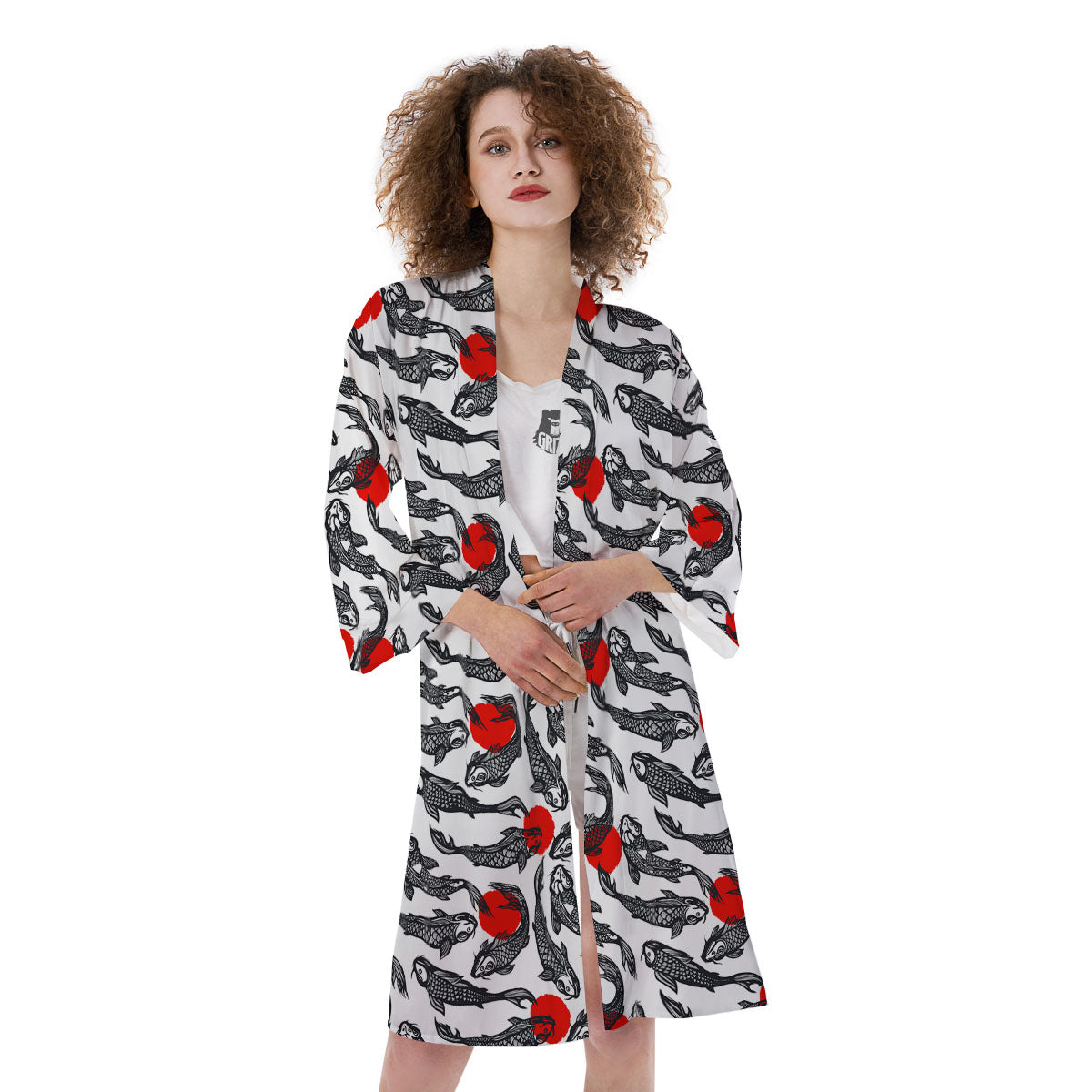 Koi Fish Carp Japanese Print Pattern Kimono