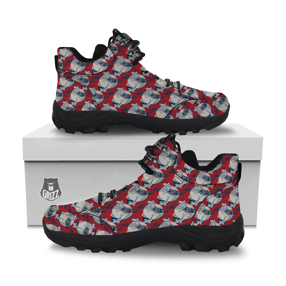 Koi Fish Japanese Wave Print Pattern Hiking Shoes