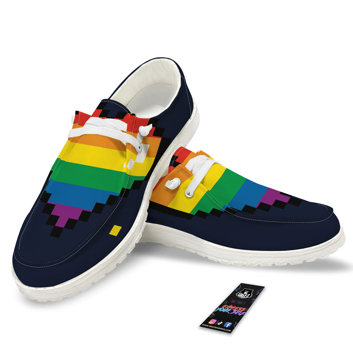 LGBT Pride 8 Bit Rainbow Pixel Heart Black Loafers