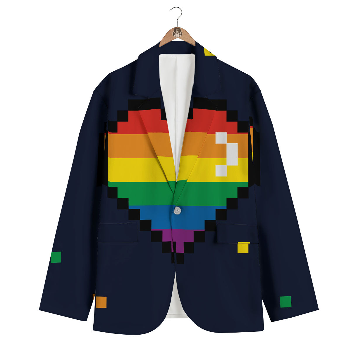 LGBT Pride 8 Bit Rainbow Pixel Heart Men's Blazer