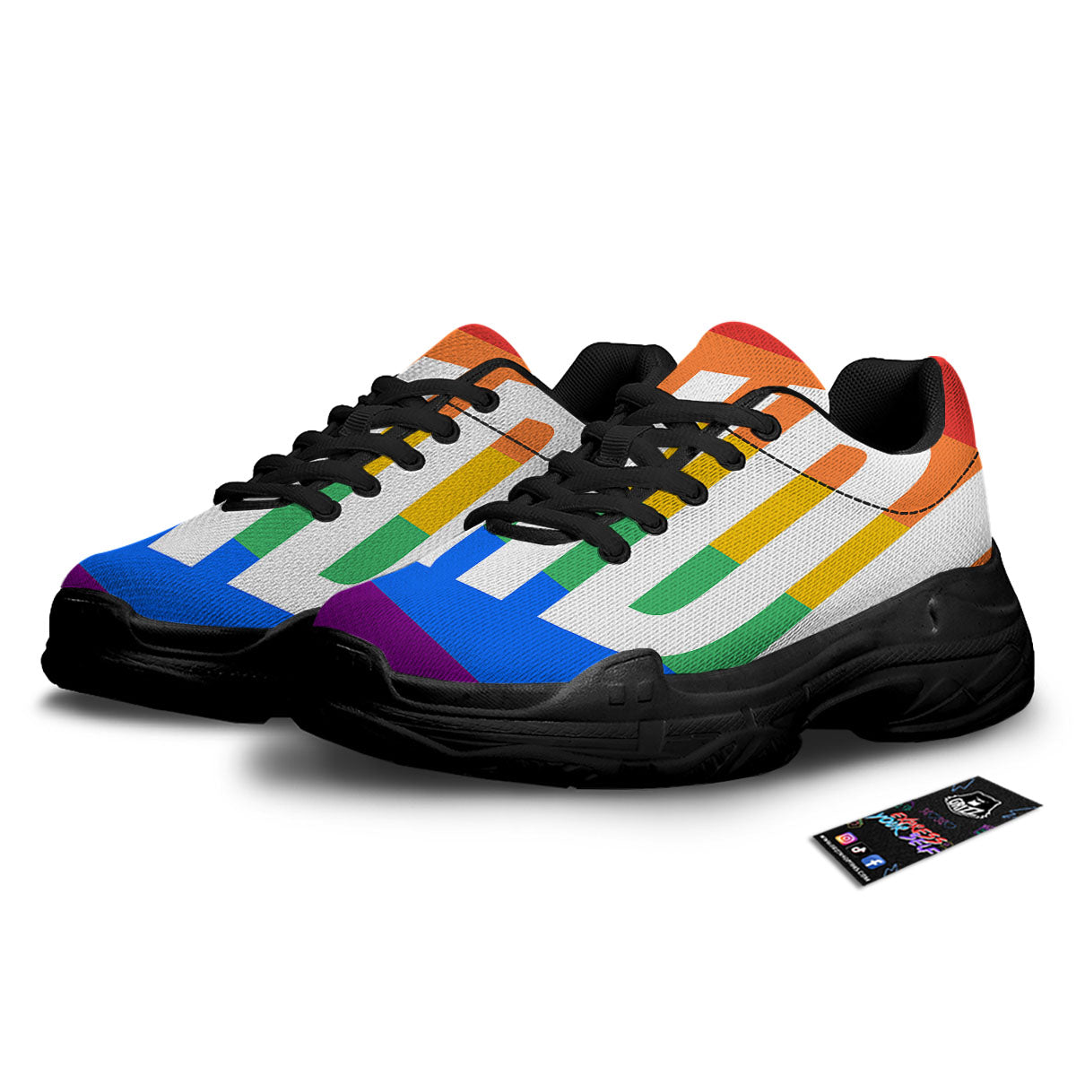LGBT Pride Flag Pattern Print Black Chunky Shoes