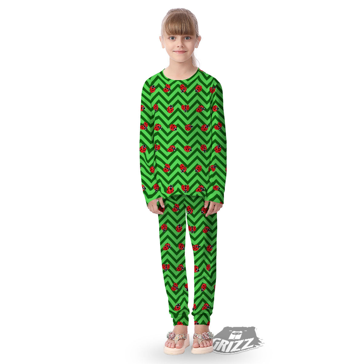 Ladybug Zigzag Green Pattern Kid's Pajamas
