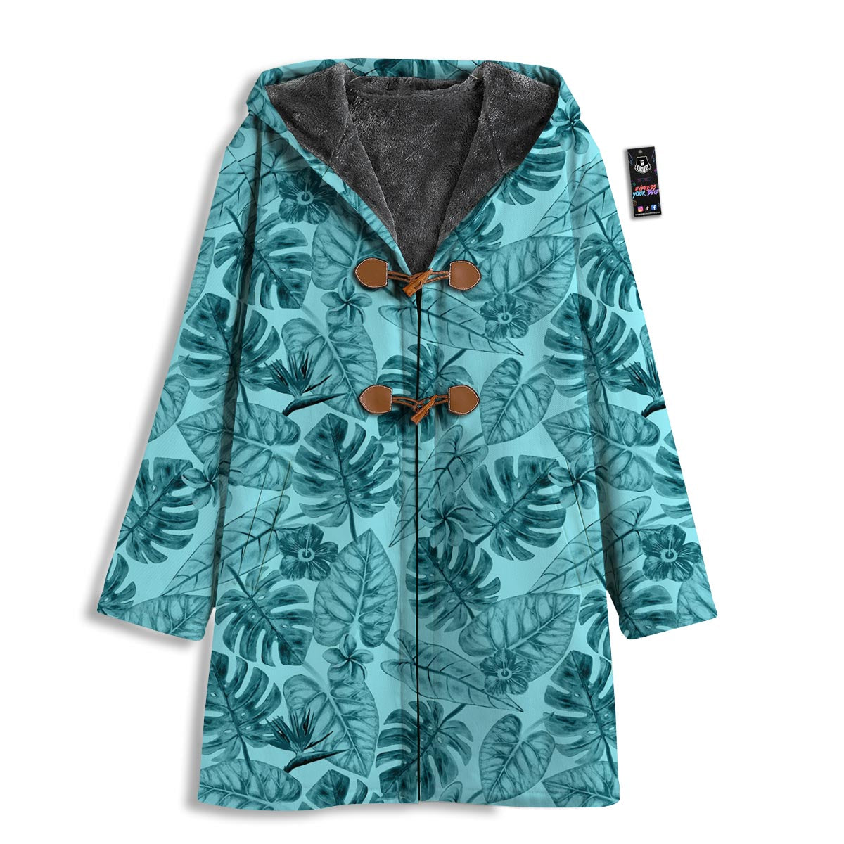 Leaf Flower Teal Hawaiian Print Pattern Men's Windbreaker Jacket