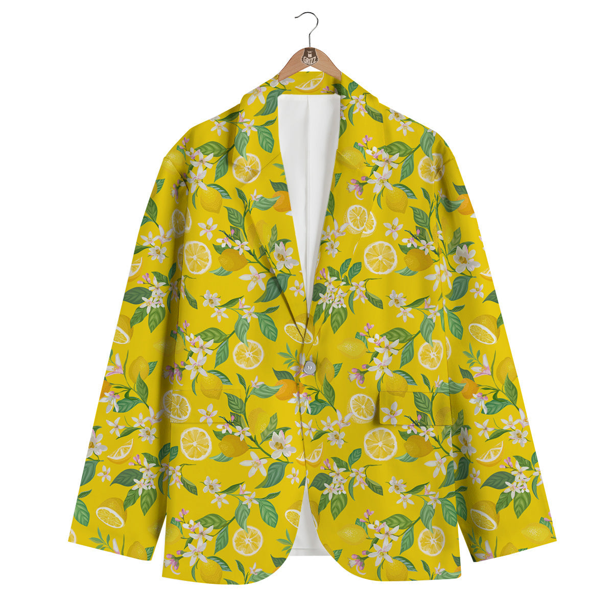 Lemon Yellow Topic Fruits Print Pattern Men's Blazer