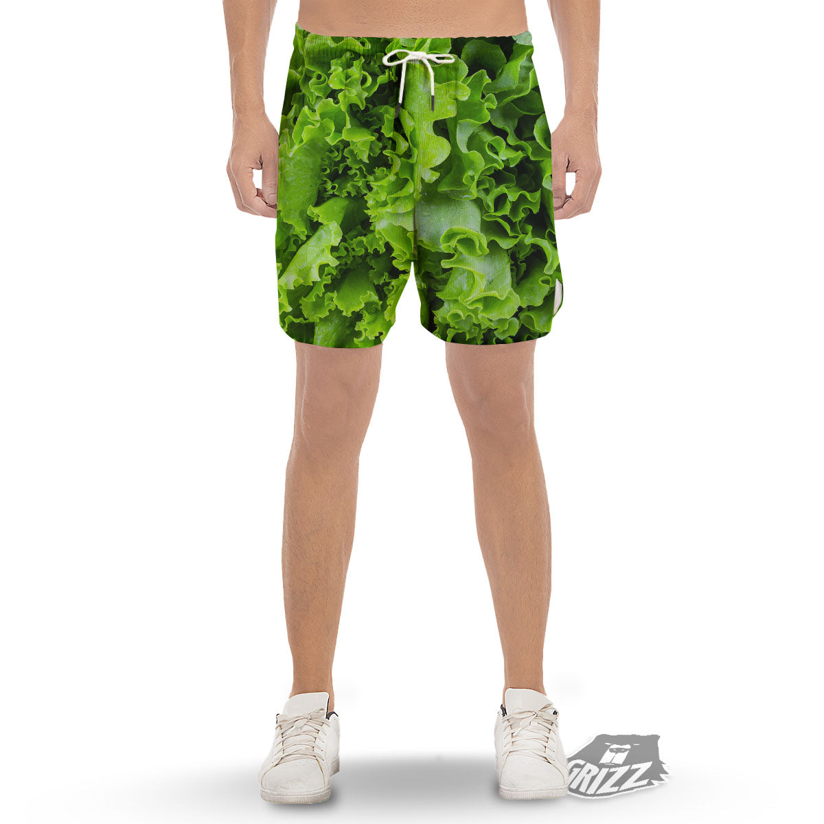 Lettuce Green Leaves Print Men's Gym Shorts