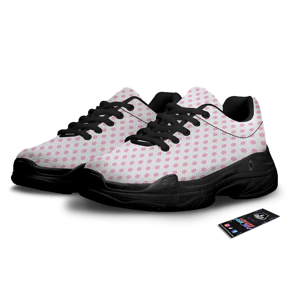 Light Pink Dots And White Print Pattern Black Chunky Shoes