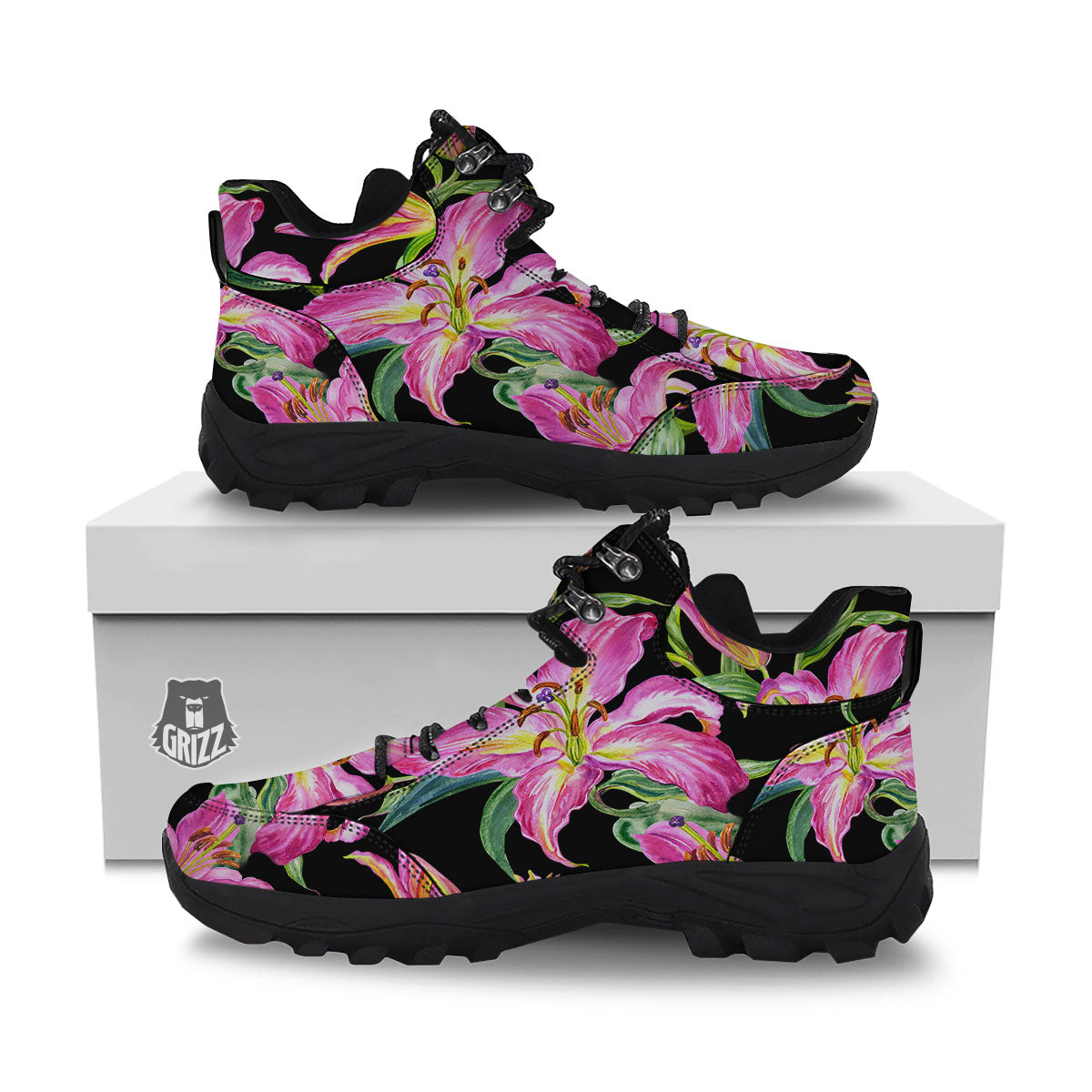 Lilies Pink Watercolor Print Hiking Shoes