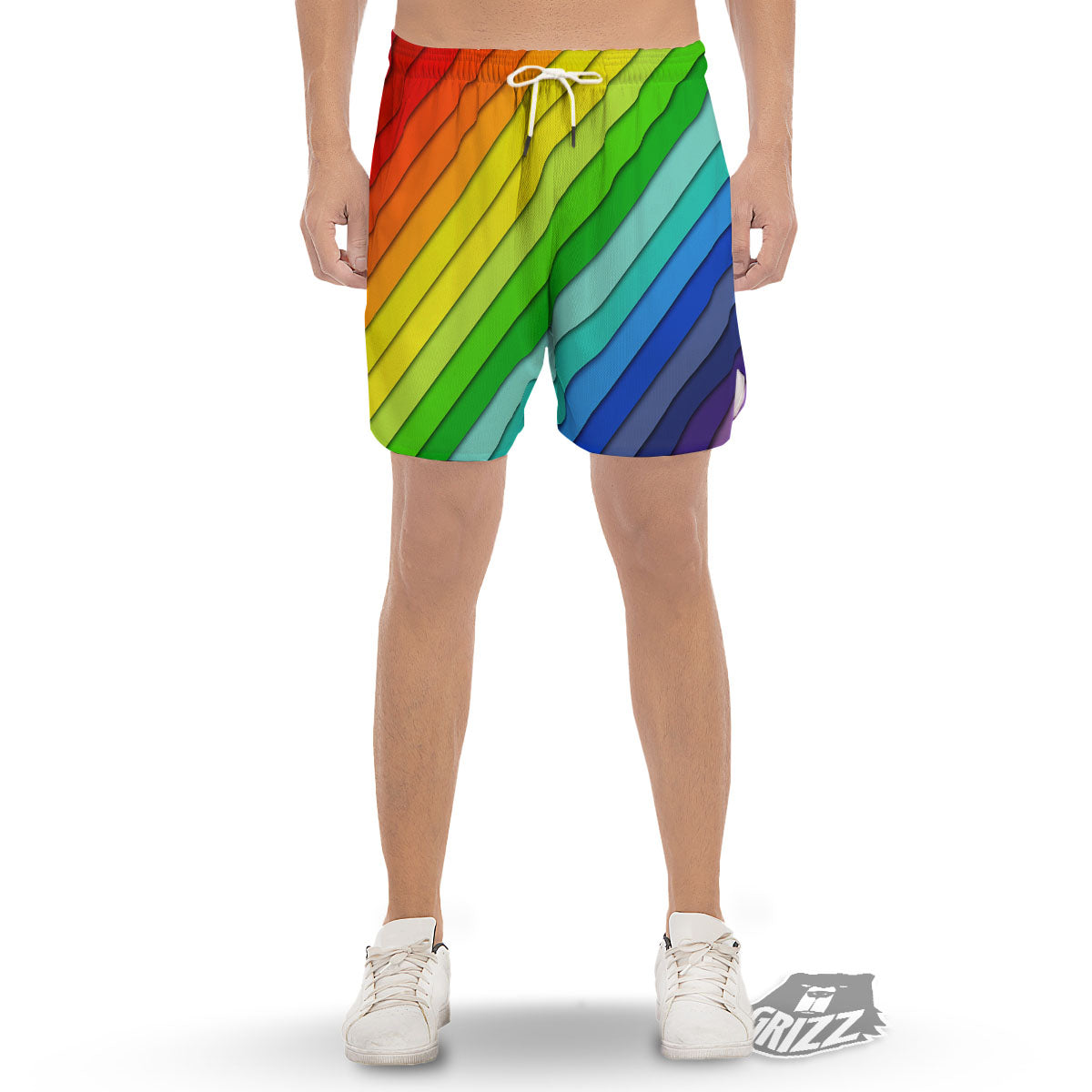 Lines Rainbow Diagonal Print Pattern Men's Gym Shorts