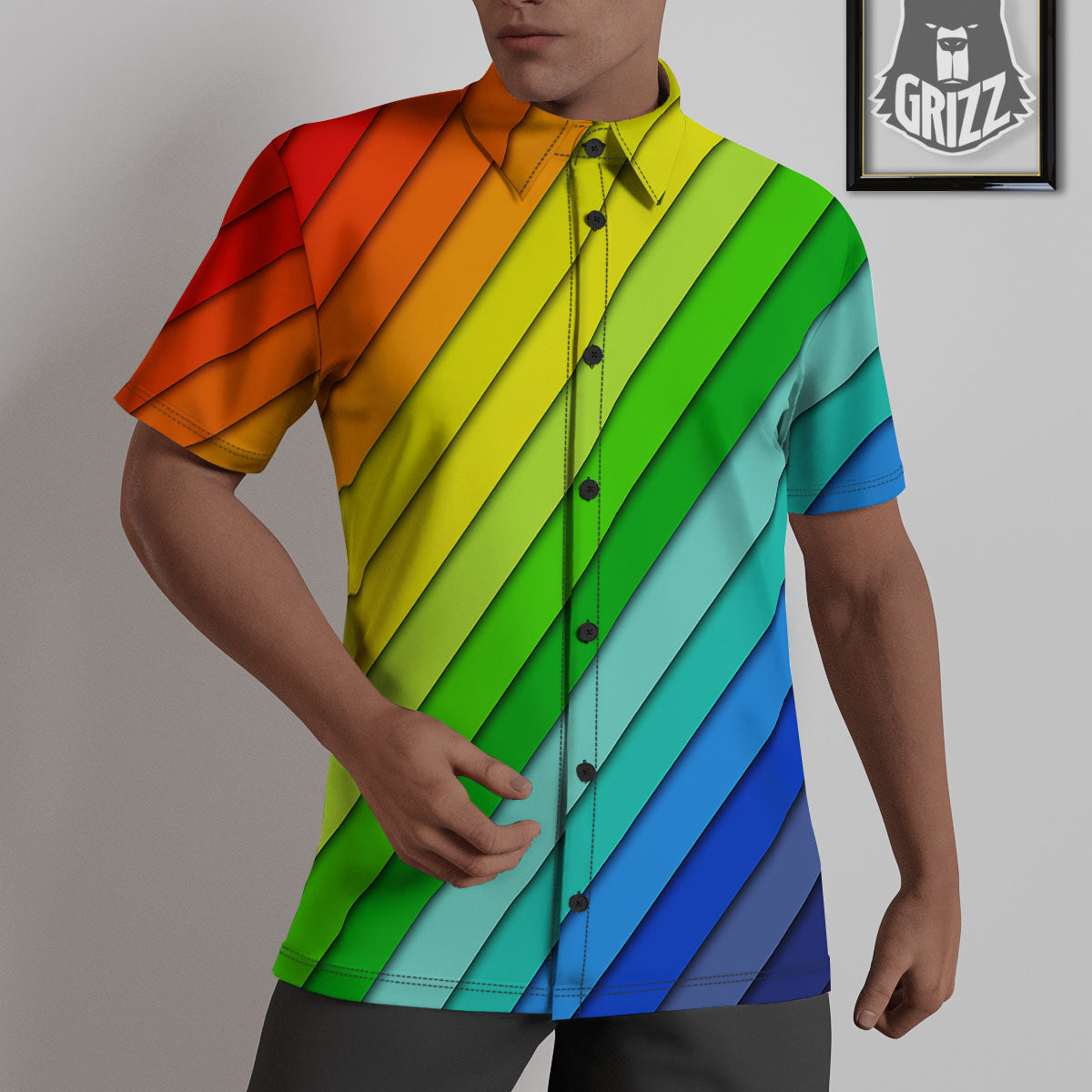 Lines Rainbow Diagonal Print Pattern Untucked Shirts