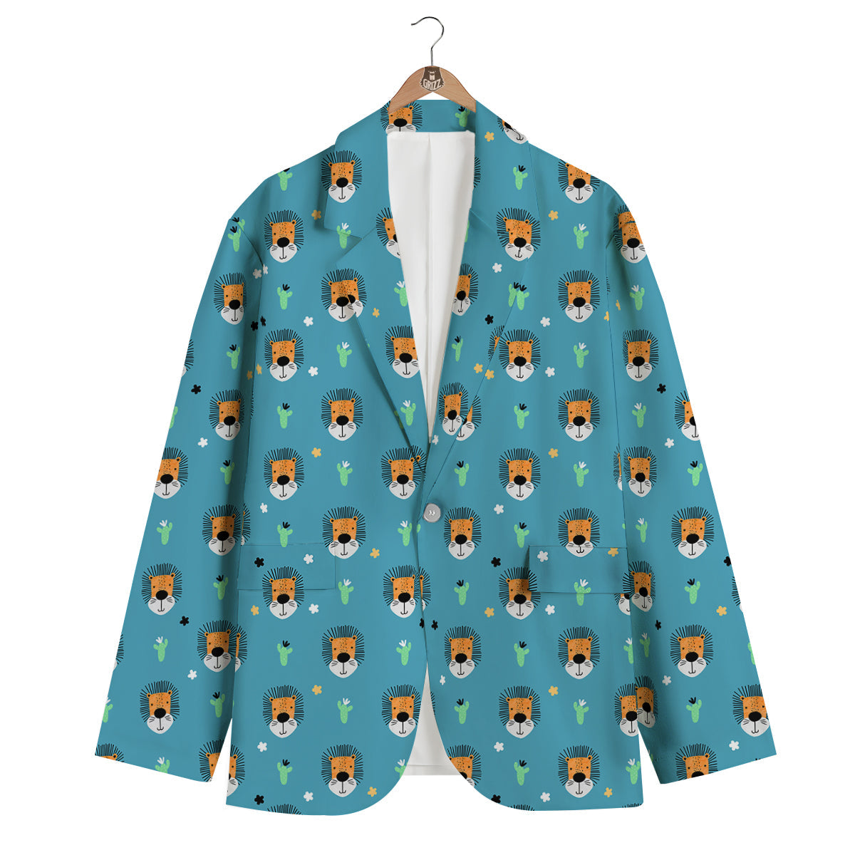 Lion Head Cartoon Print Pattern Men's Blazer