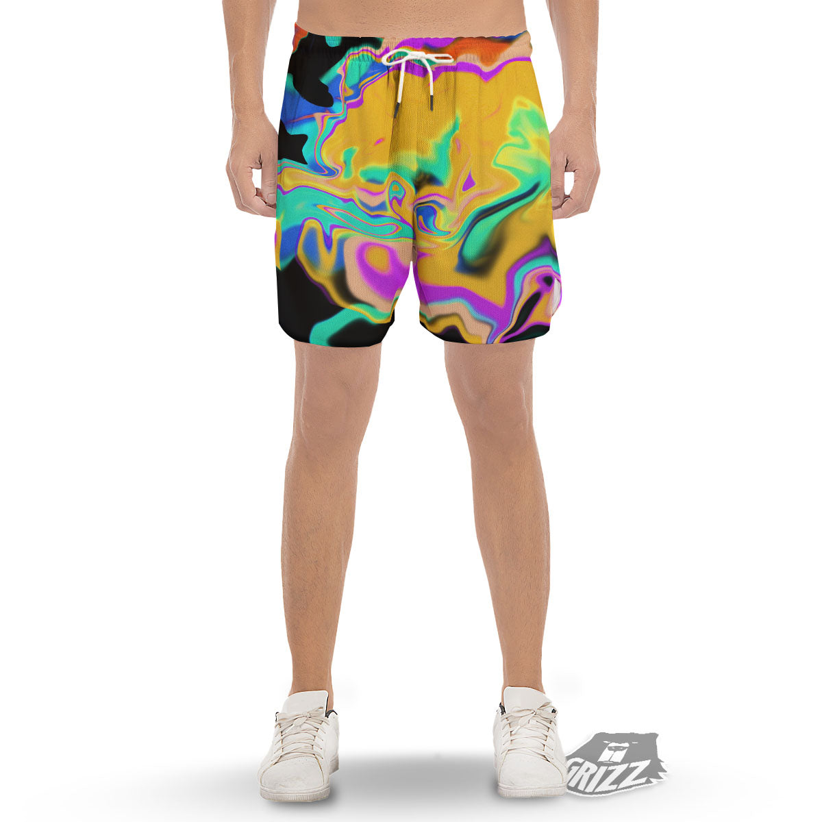 Liquid Trippy Holographic Neon Print Men's Gym Shorts