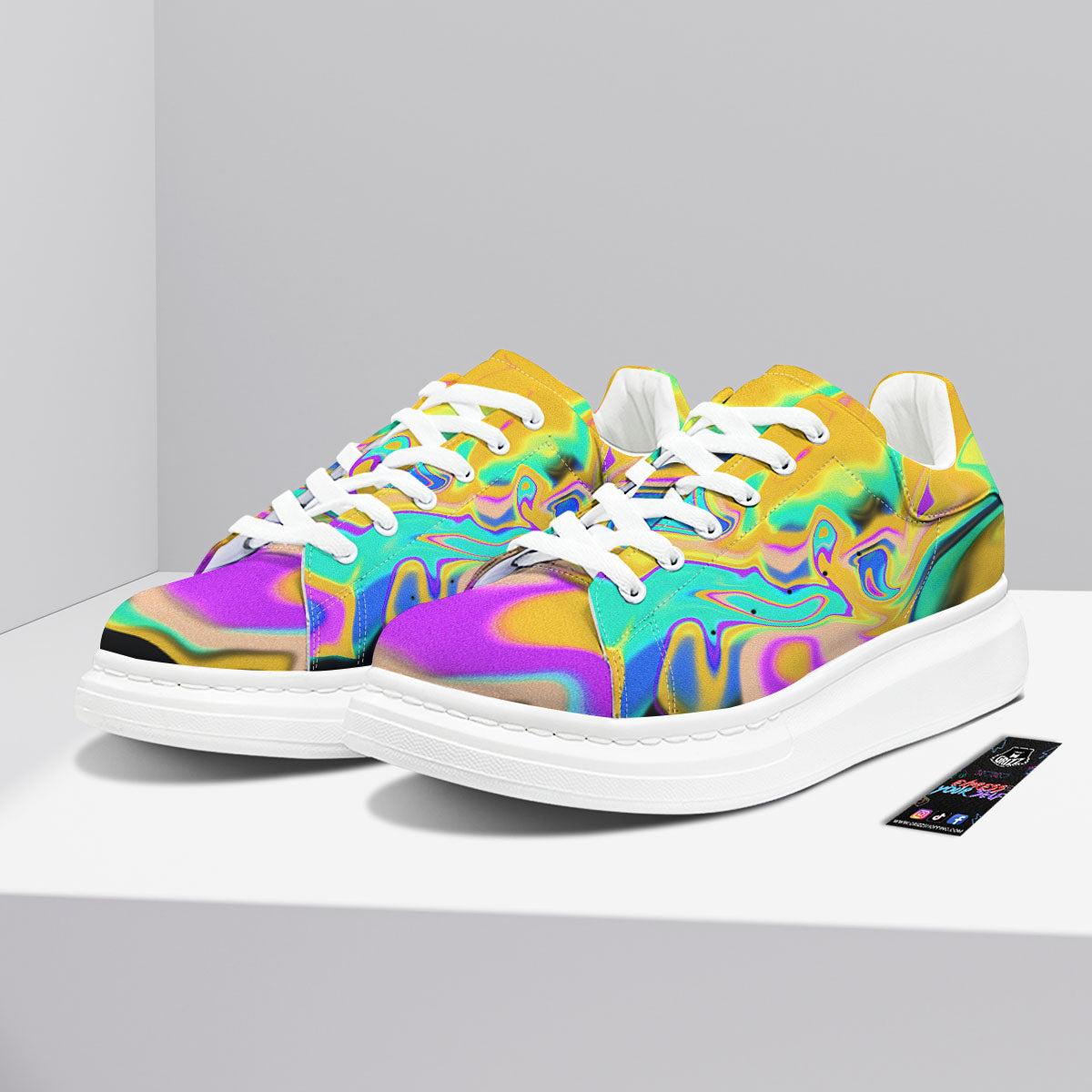 Liquid Trippy Holographic Neon Print Platform Shoes