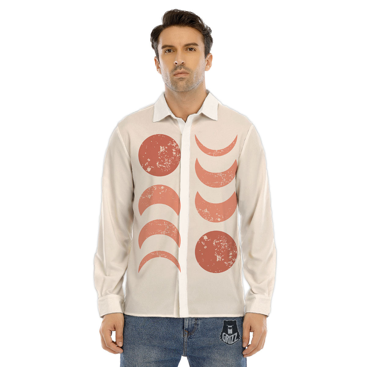 Lunar Cycle Phase Print Men's Dress Shirts