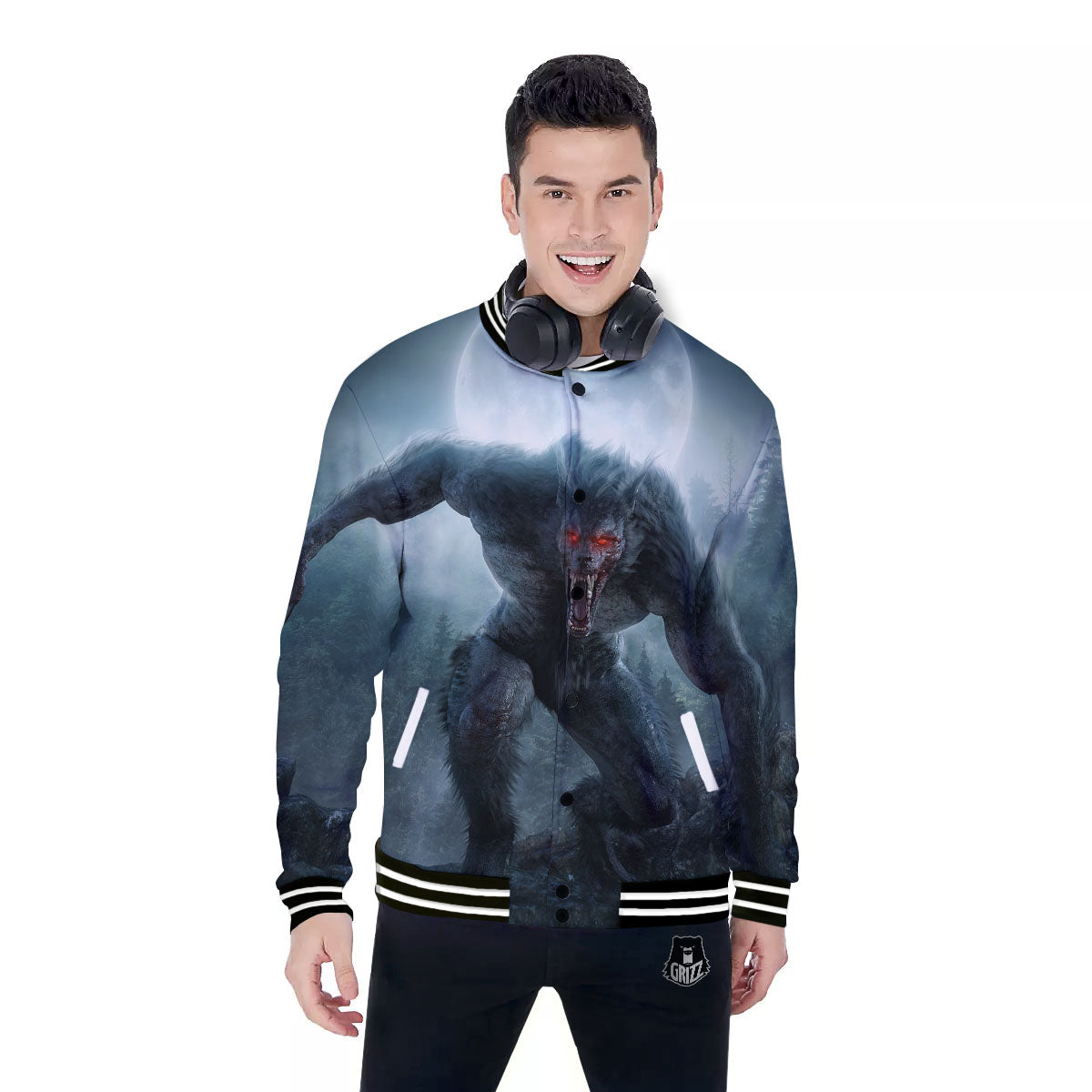 Lycan werewolf And Full Moon Print Baseball Jacket