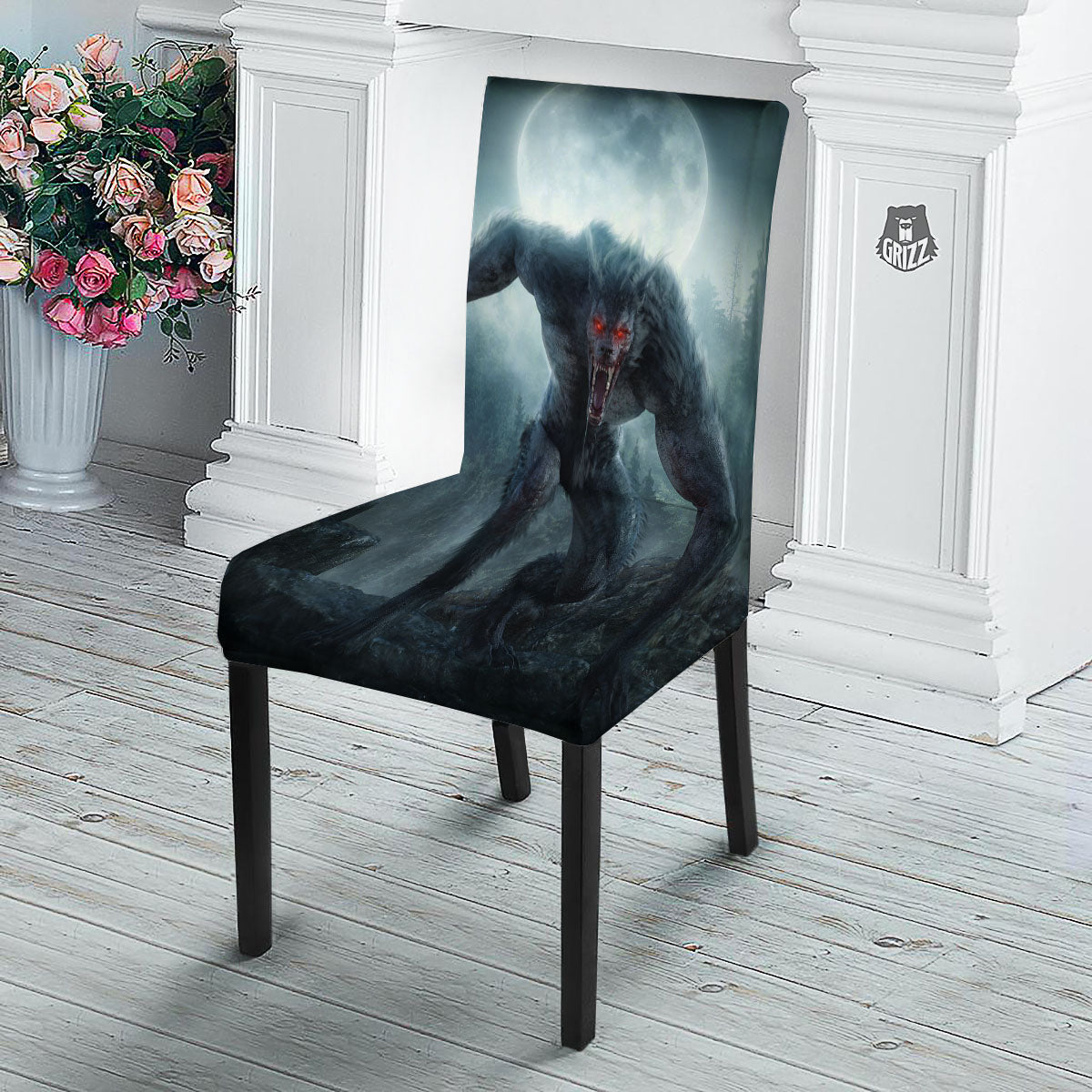 Lycan werewolf And Full Moon Print Dining Chair Slipcover