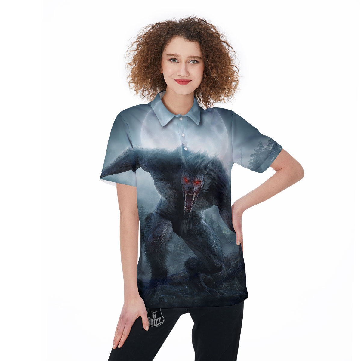 Lycan werewolf And Full Moon Print Women's Golf Shirts