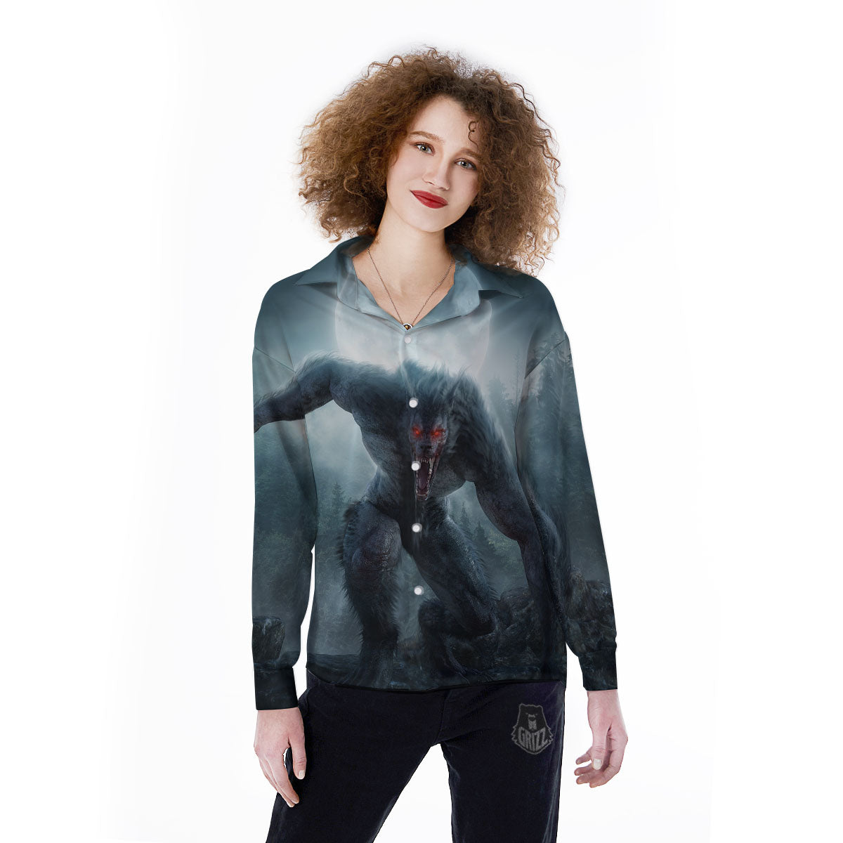 Lycan werewolf And Full Moon Print Women's Long Sleeve Shirts