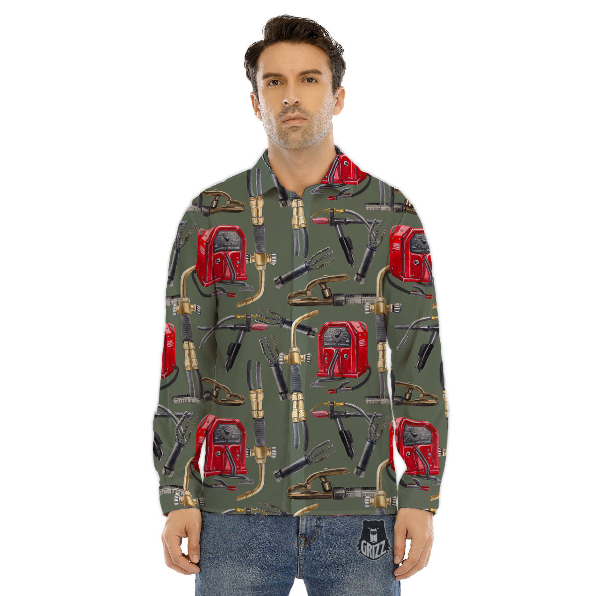 Machine Welding Print Pattern Men's Dress Shirts