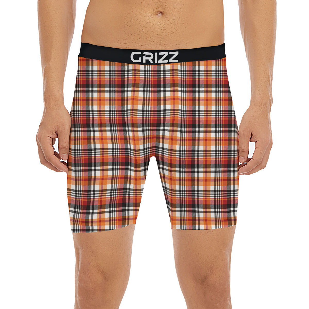 Madras Plaid Black And Orange Print Pattern Boxer Briefs