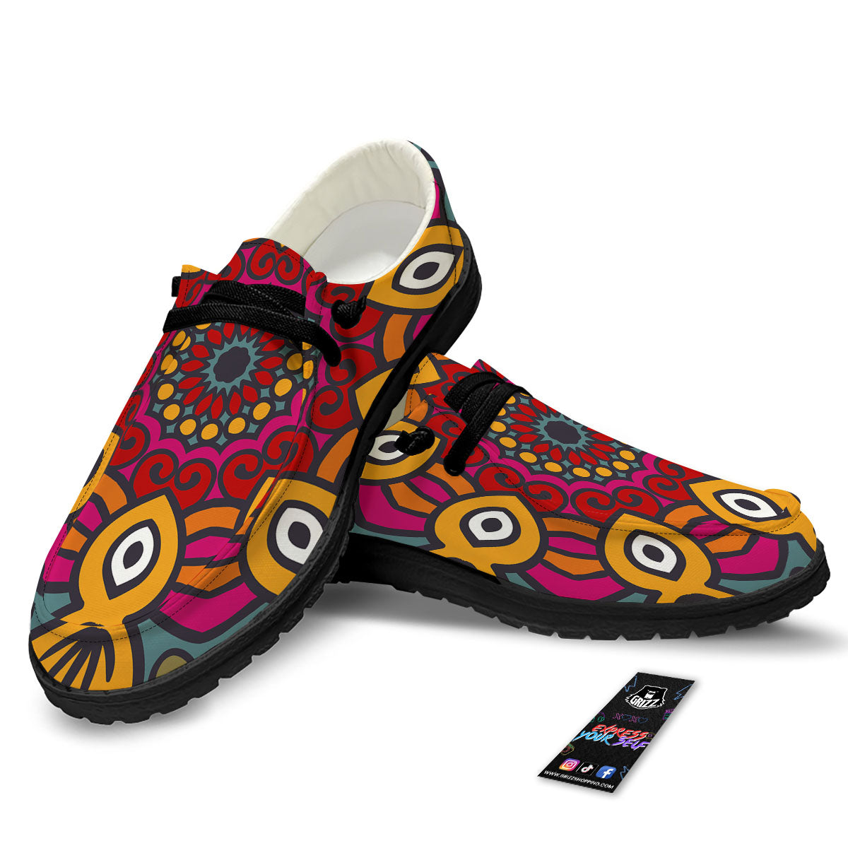 Mandala Bohemian Native Print Pattern Black Loafers
