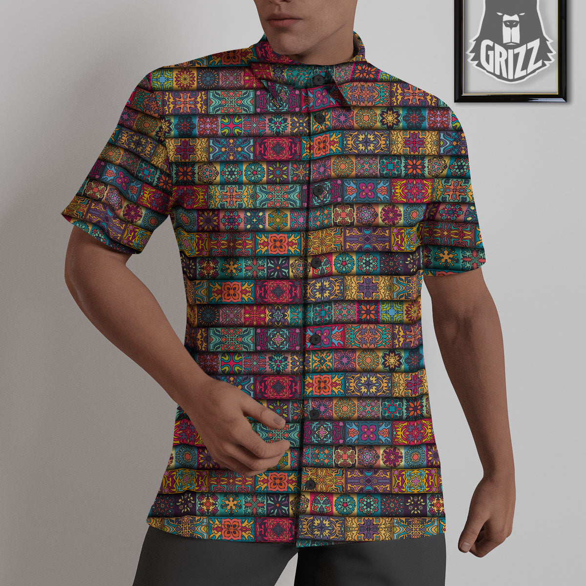Mandala Bohemian Rectangle Print Pattern Untucked Shirts