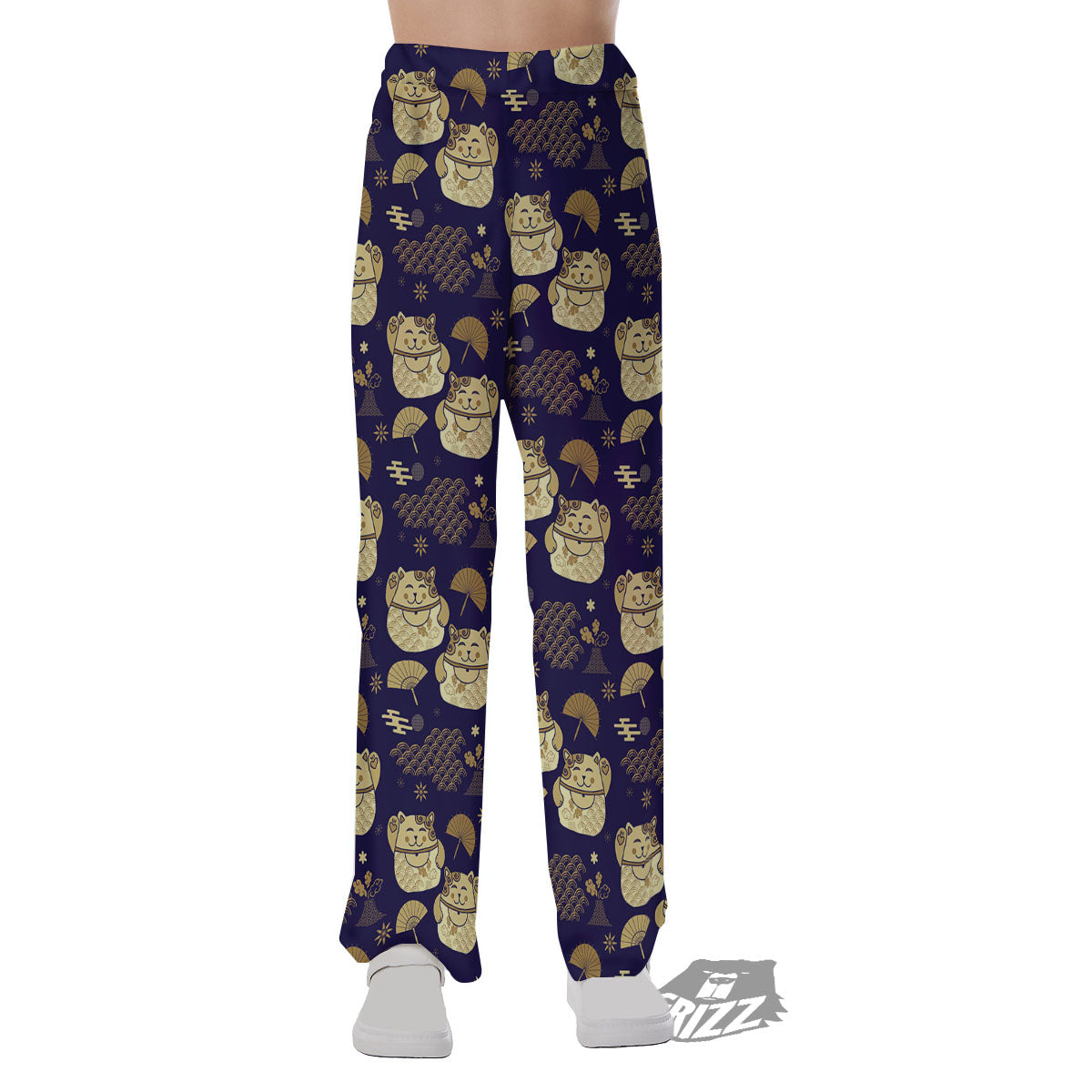 Maneki Neko Cat Japanese Print Pattern Pajama Pants
