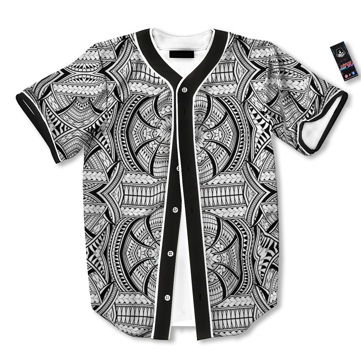 Maori Polynesian White And Black Print Baseball Jersey