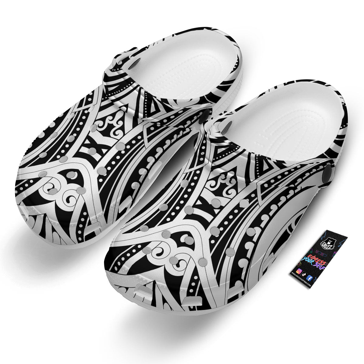 Maori Tattoo White And Black Print Clog