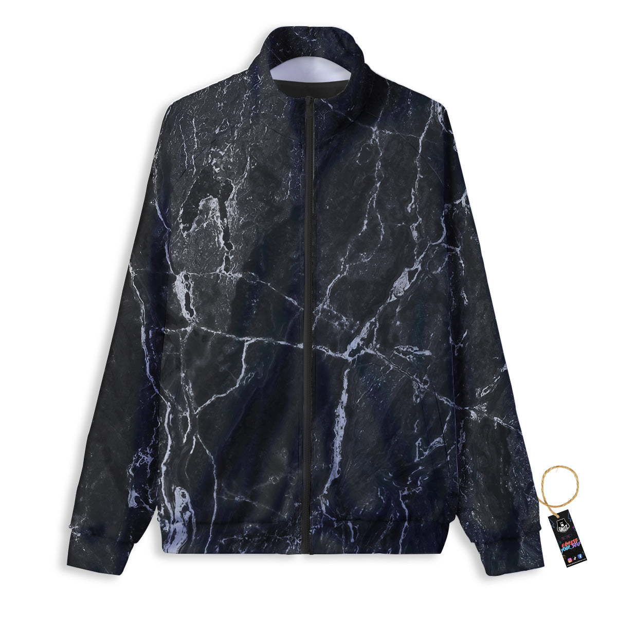 Marble Dark Black Grey Print Track Jacket