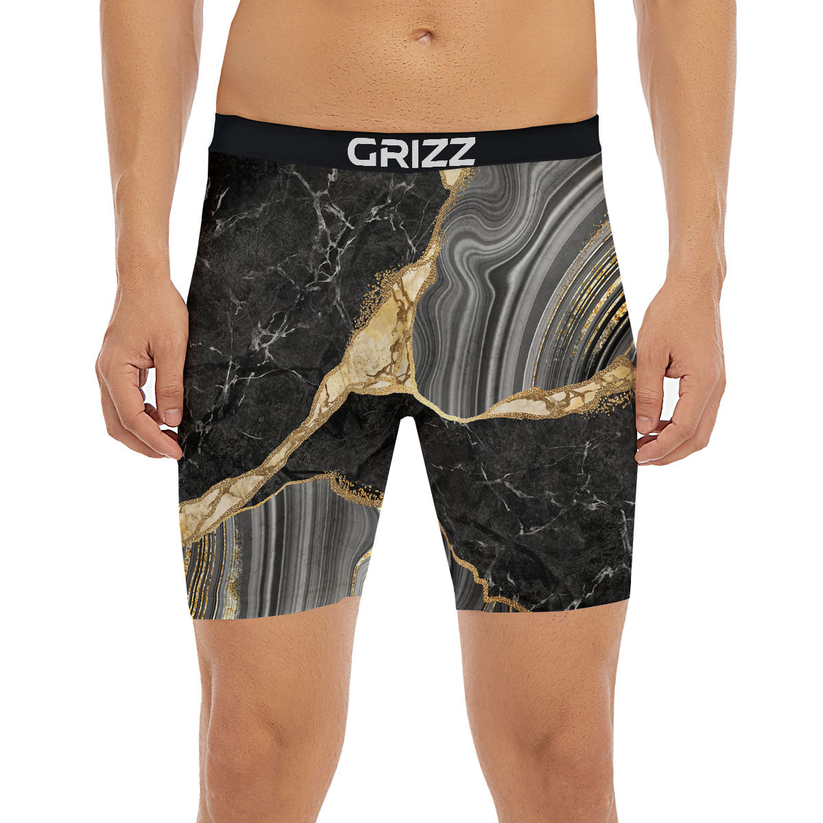 Marble Liquid Black Gold Print Boxer Briefs