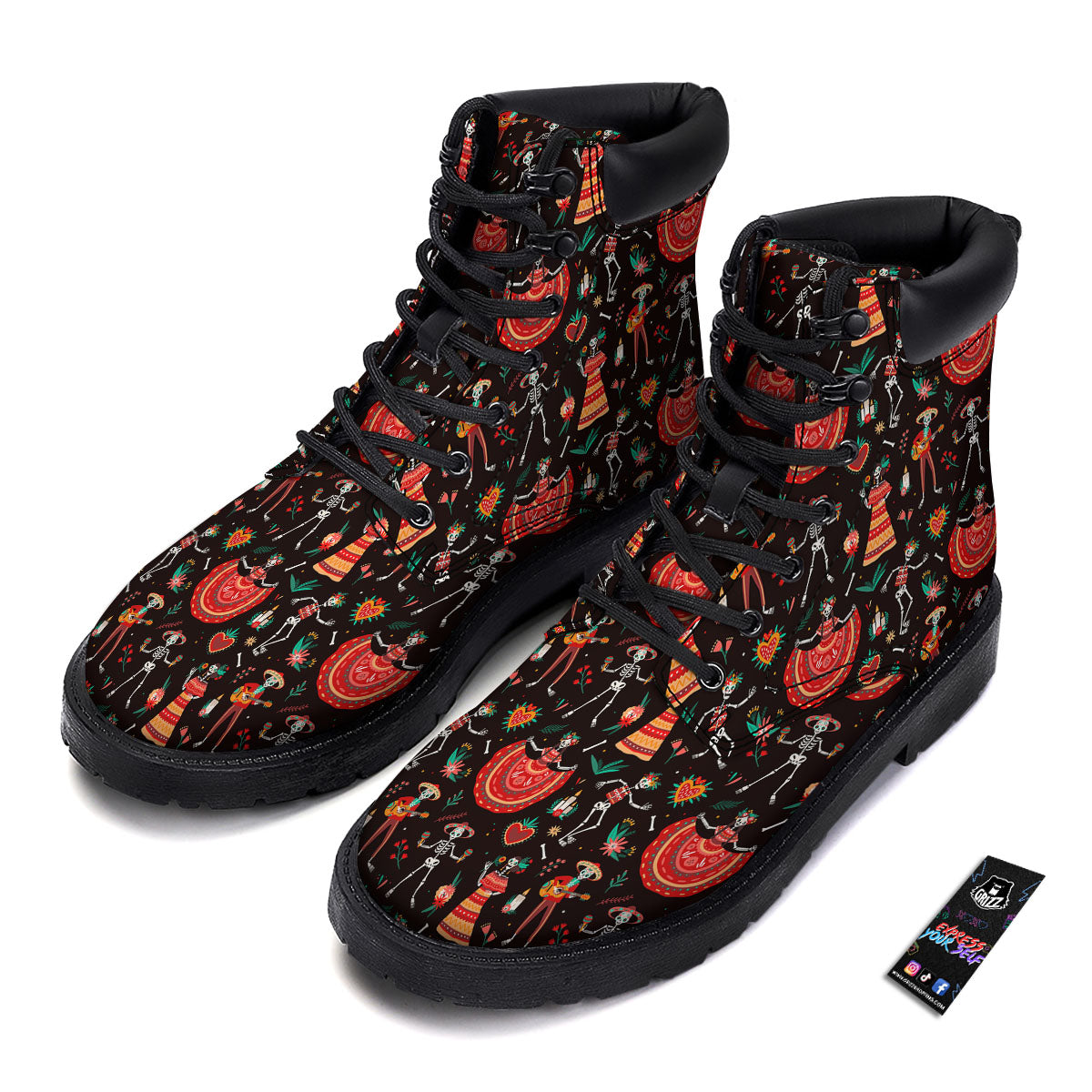Mariachi Skeletons Day Of The Dead Print Pattern Boots