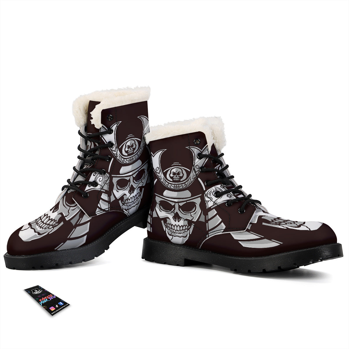 Mask Black Samurai Print Winter Boots