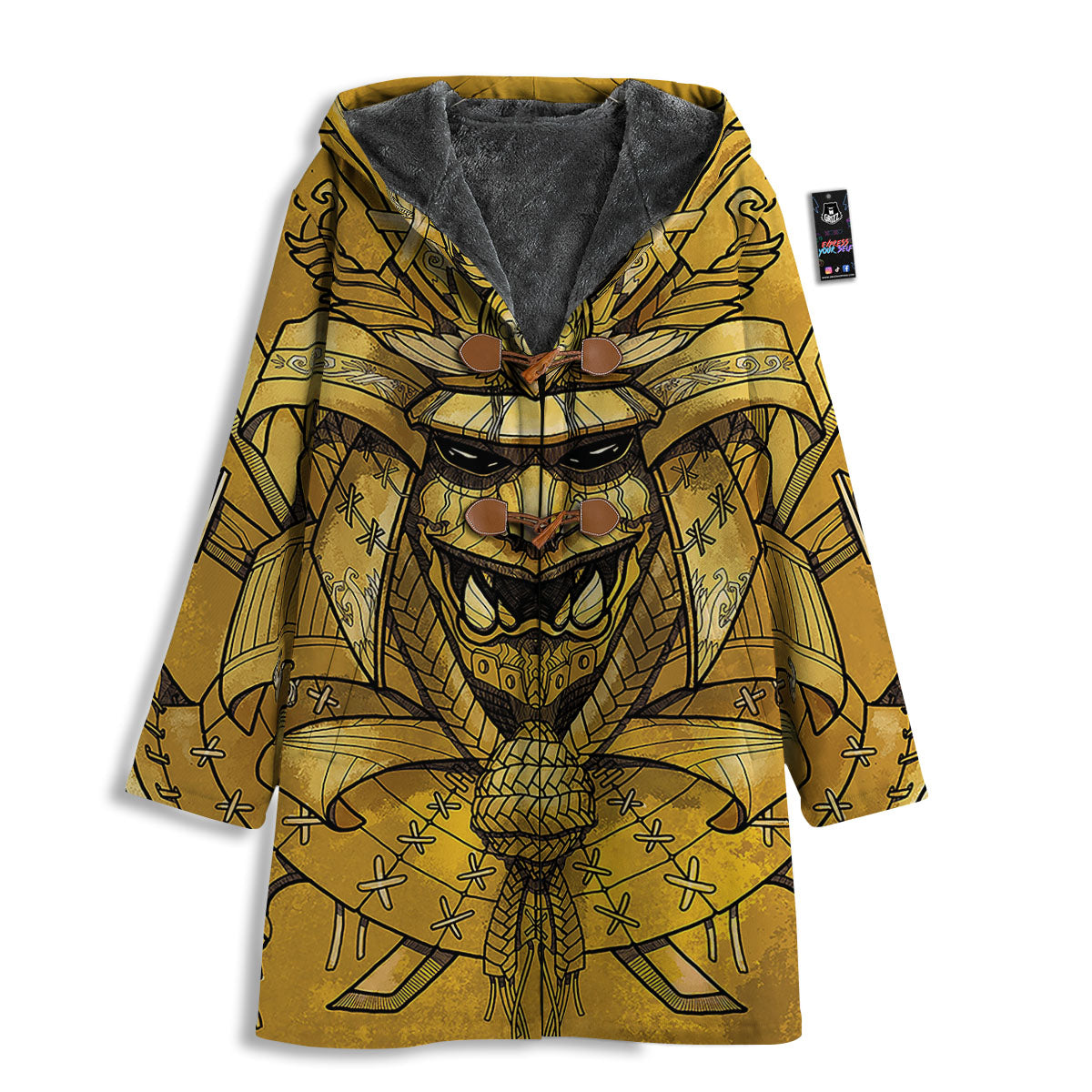 Mask Samurai Gold Print Men's Windbreaker Jacket