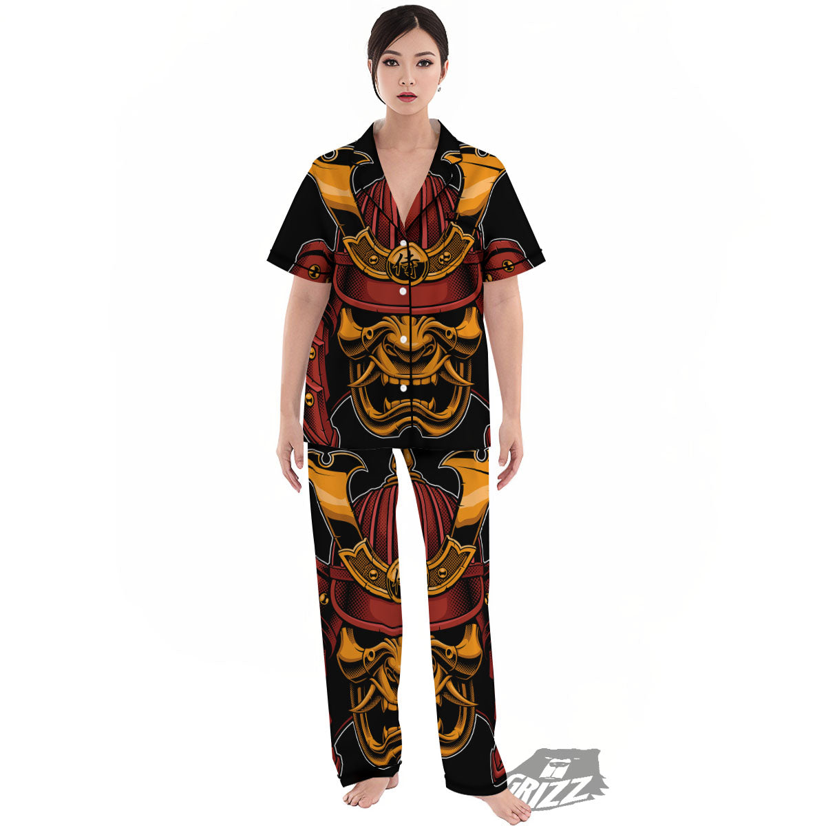 Mask Samurai Warrior Print Women's Pajamas Set