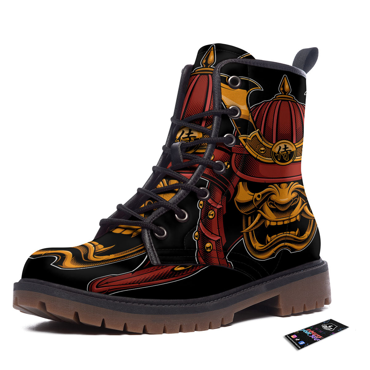 Mask Samurai Warrior Print Work Boots