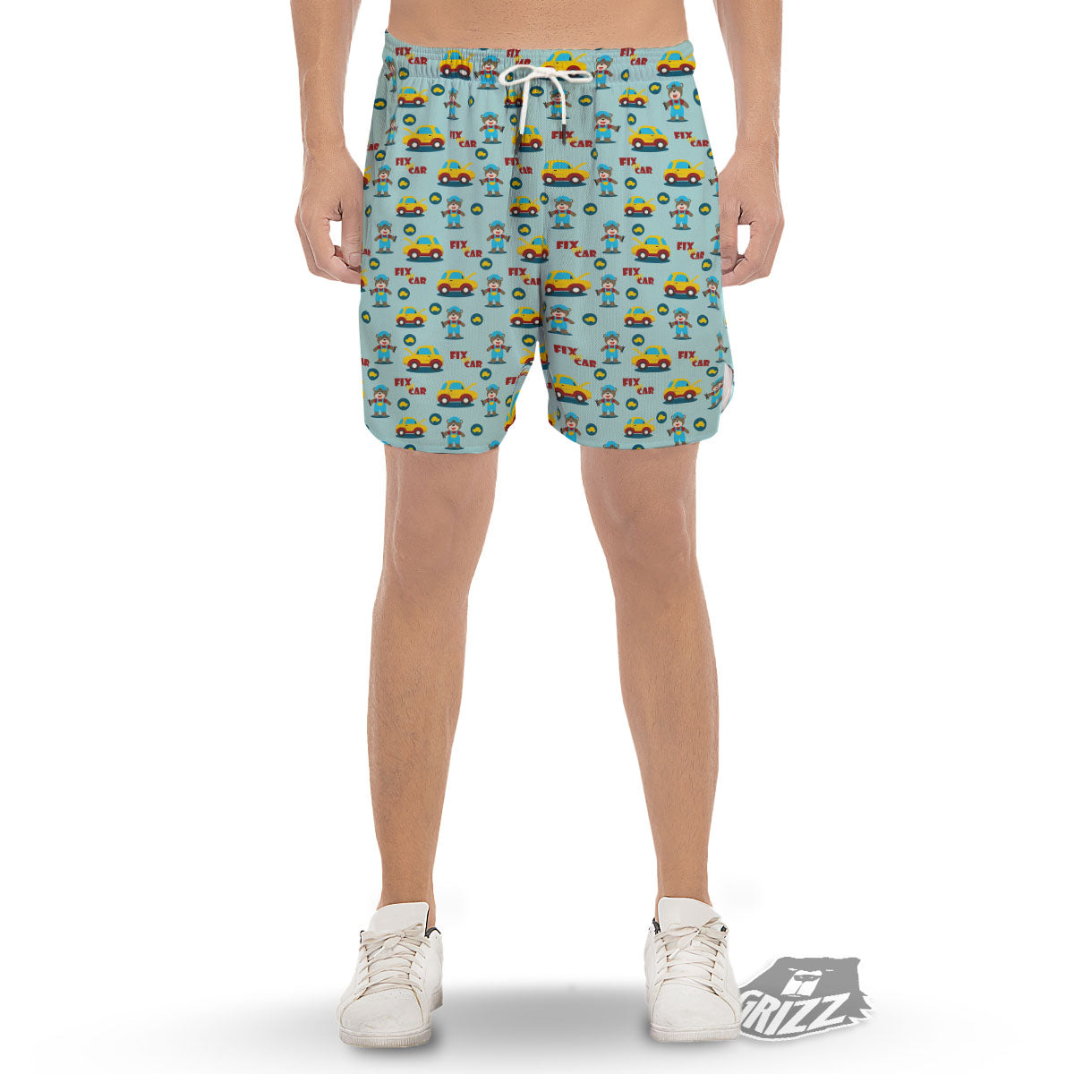 Mechanic Cartoon Print Pattern Men's Gym Shorts