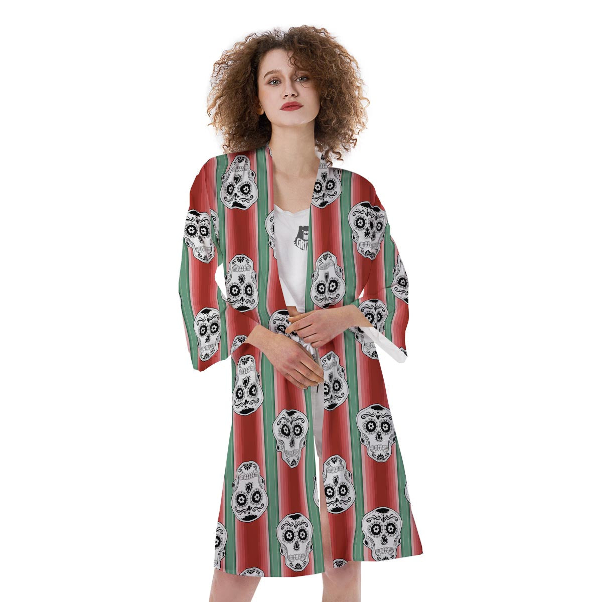 Mexican Serape Sugar Skull Print Pattern Kimono